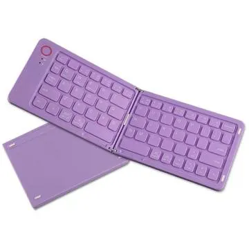 B023 68-KEY MAGNETIC FOLDING WIRELESS KEYBOARD WITH PHONE STAND - QWERTY - PURPLE