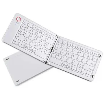 B023 68-KEY MAGNETIC FOLDING WIRELESS KEYBOARD WITH PHONE STAND - QWERTY - WHITE