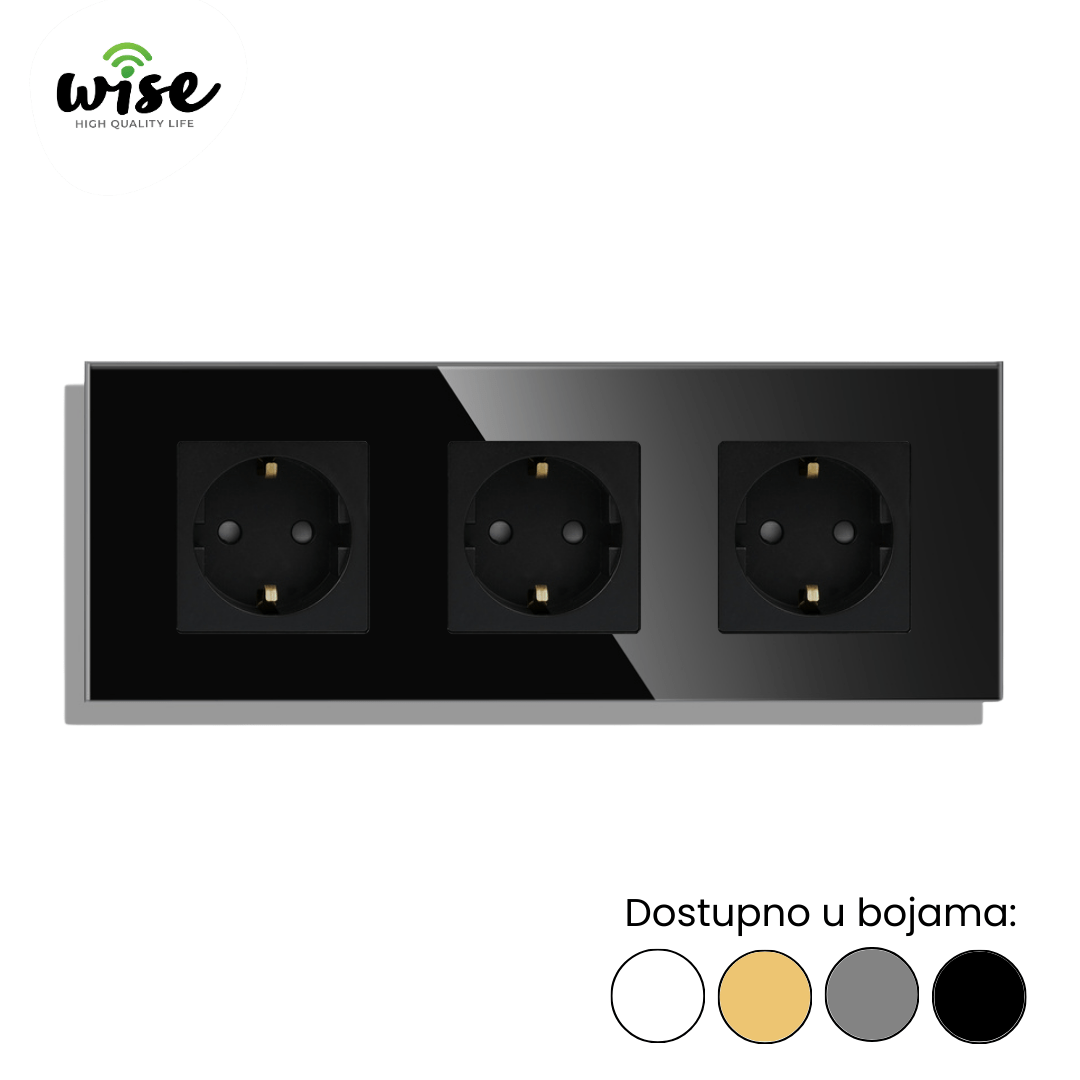 Wise modularni panel sa 3 standardne utičnice 16A – stakleni panel
