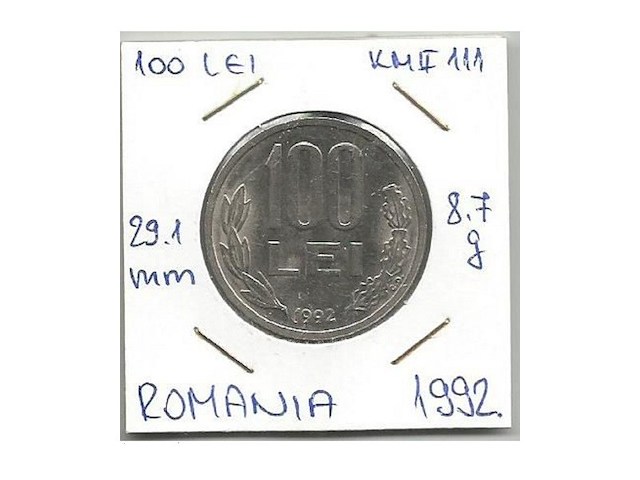 b1 Romania 100 lei 1992. KM#111