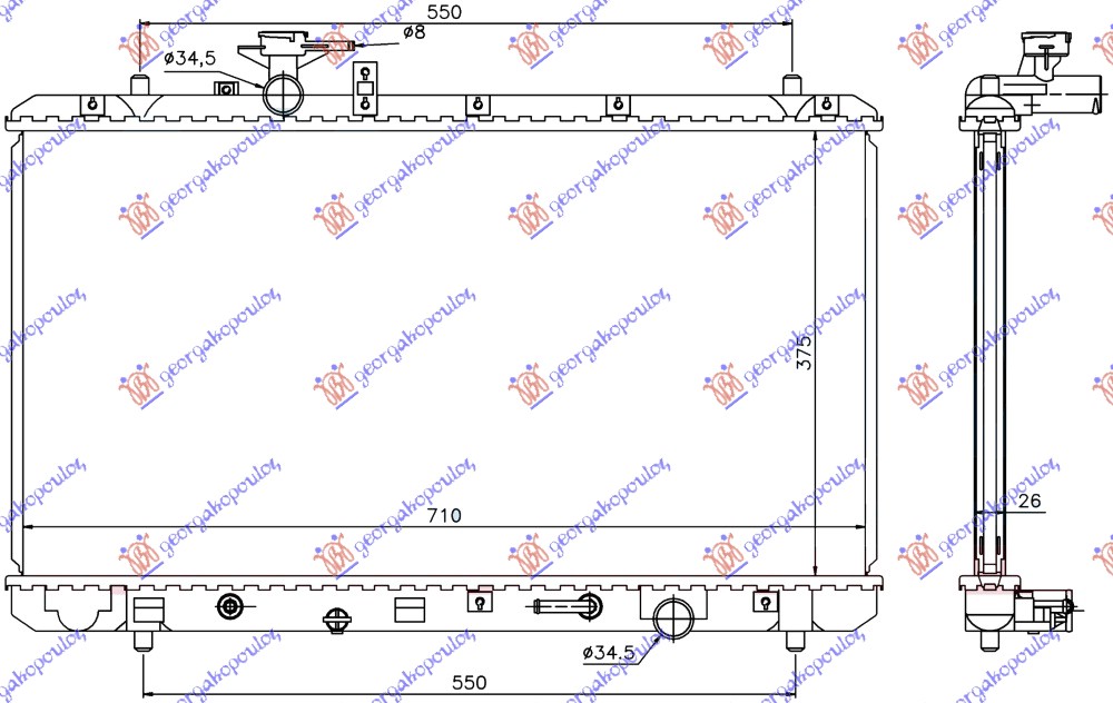 HLADNJAK MOTORA 2.0 BENZIN (MAN/AUTO) (375x710x26) FIAT SEDICI 2007- (189) (OEM: 1770080J00, 1770080J10)