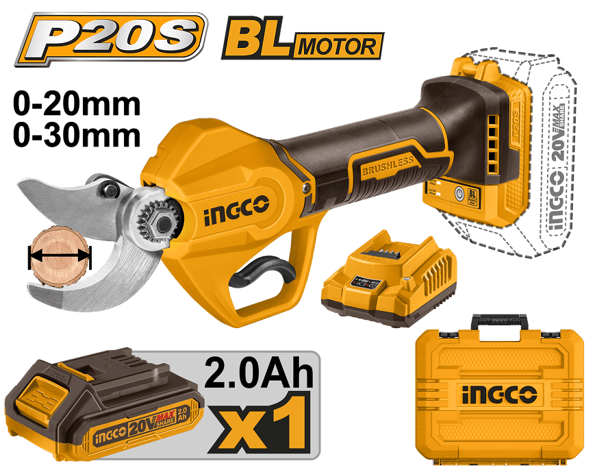 Ingco CSSLI203083 Akumulatorske makaze za orezivanje, 1 x 2.0Ah baterija
