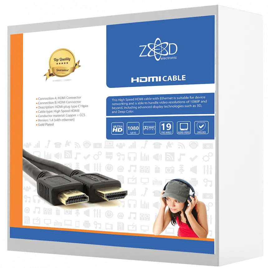 ZED electronic HDMI kabl, 10 met, ver. 1.4 - HDMI/10