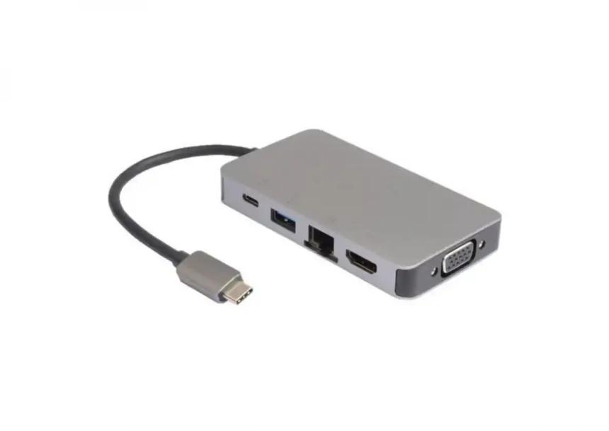 Adapter konverter USB Tip C 3.1 - HDMI/VGA/2xUSB 3.0/RJ45/Tip C E-green