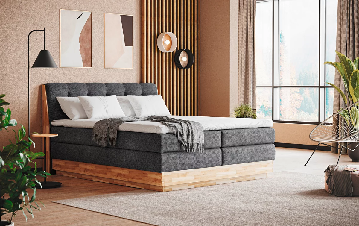 BOXSPRING KREVET 180/200 cm antracit