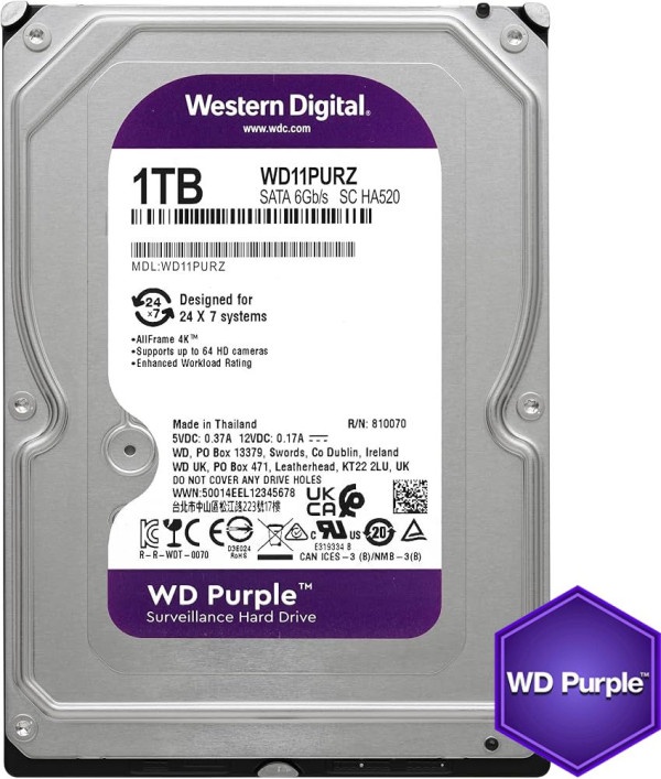 HDD 3.5 * 1TB WD10PURZ WD Purple 24/7 5400RPM 64MB SATA3