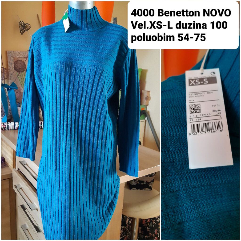 Benetton pletena haljina/džemper-haljina, tirkizno-plava. - Model