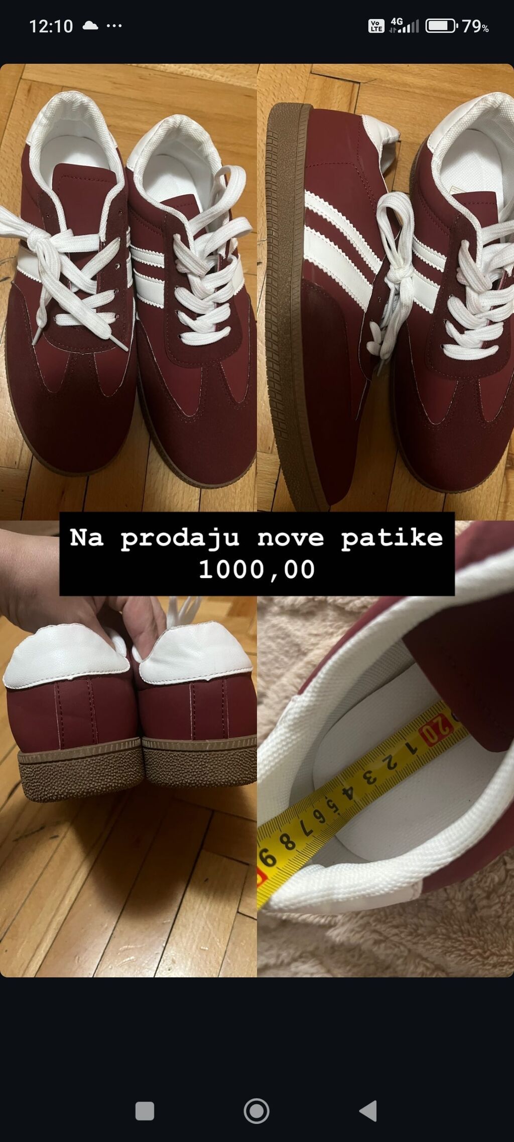 Bordo patike sa belim detaljima i pertlama, klasičan retro stil