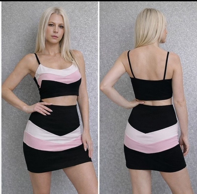 Dvodijelni damski komplet – crop top i mini suknja - Kroj: uski