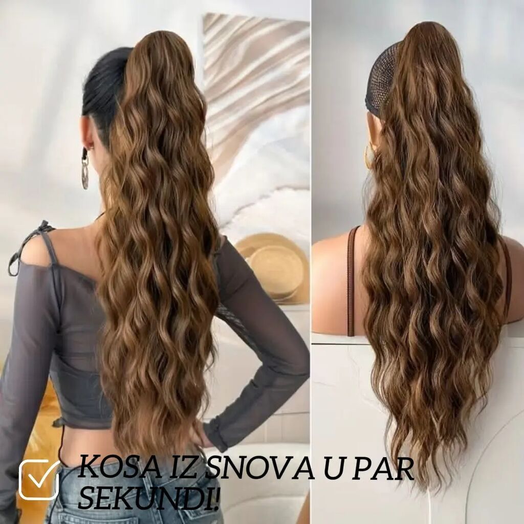 Valoviti ekstenzija-rep na gumicu - Dugačak, talasast ponytail rep za