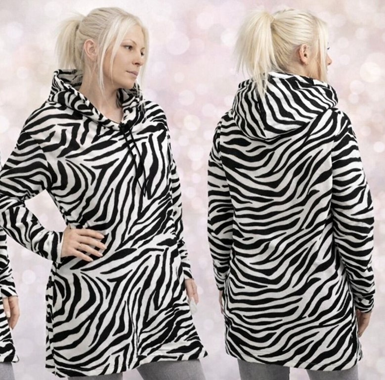 Ženska dukserica/haljina sa kapuljačom – zebra print - Uzorak