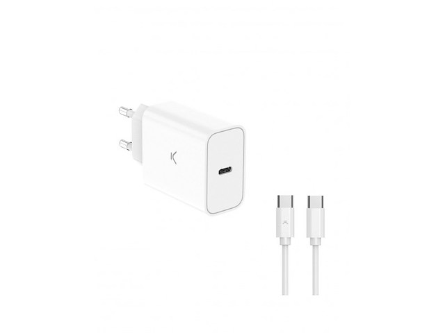 KSIX BCD30PDC01B SET ZIDNI Punjač 60 W + KABL USB-C NA USB-C, 1M, BELI