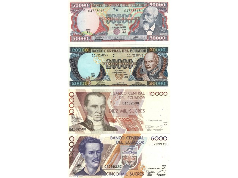 ECUADOR Ekvador 4 novčanice 5000 -50000 Sucres 1999 UNC