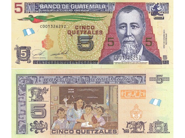 GUATEMALA Gvatemala 5 Quetzal 2022 UNC, P-122