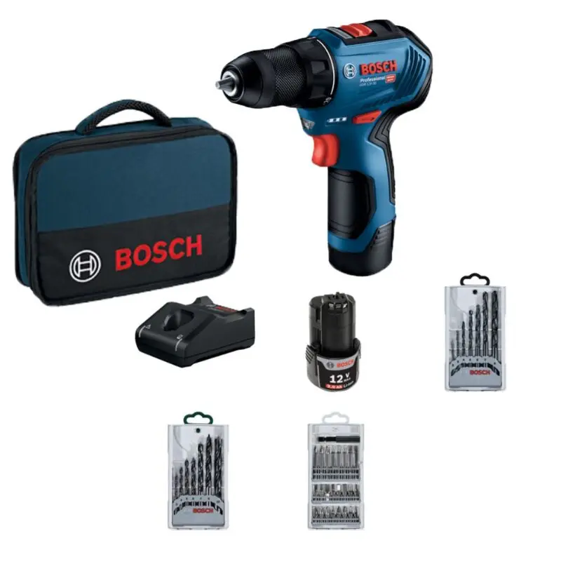 BOSCH Akumulatorska bušilica-odvijač GSR 12V-30+set od 39 delova