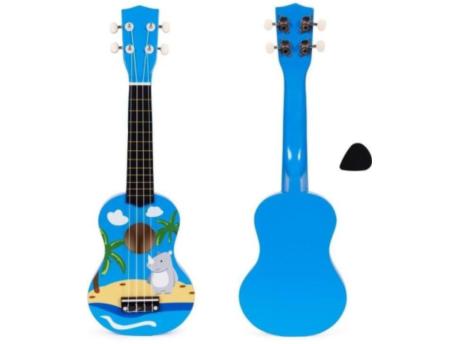 ECO TOYS Ukulele drvena gitara za decu sa 4 najlonske žice i trzalicom Plava MF019H