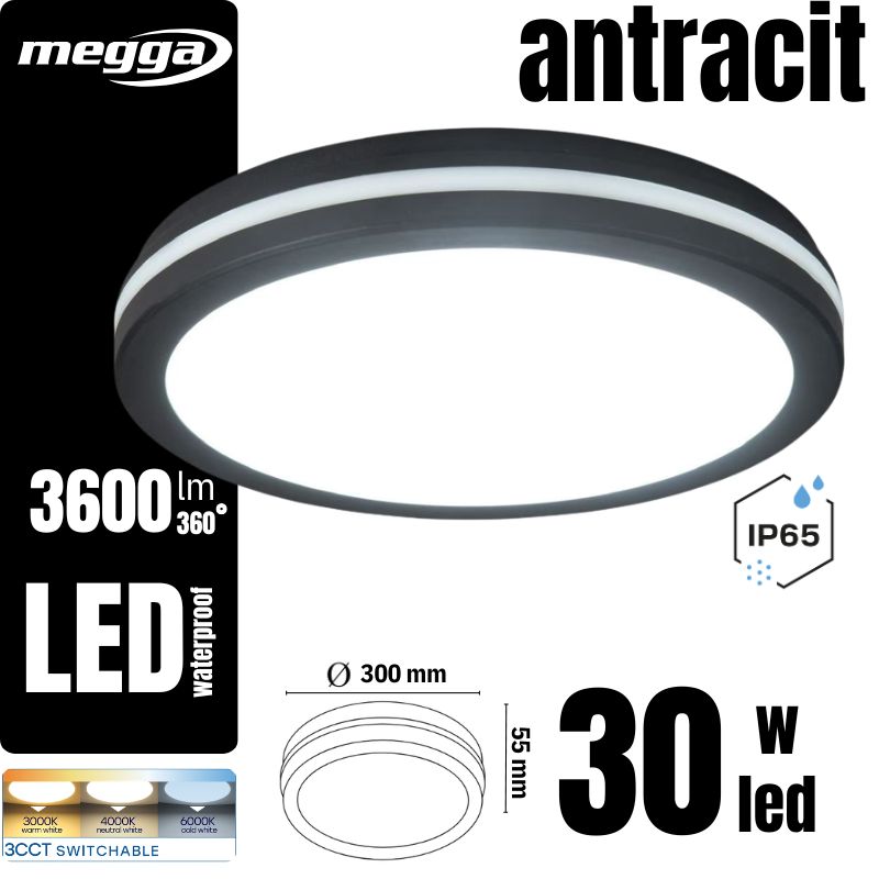 MEGGA, GREY PLAFONJERA WASSER 30W 3CCT IP 67, 014251