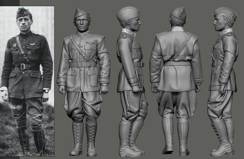 NEW! Peddinghaus-Decals 48583 US WWI Aces Part 2 - 2nd & 3rd Pursuit Group - Charles Biddle (1 Figure / 3D-Printed)