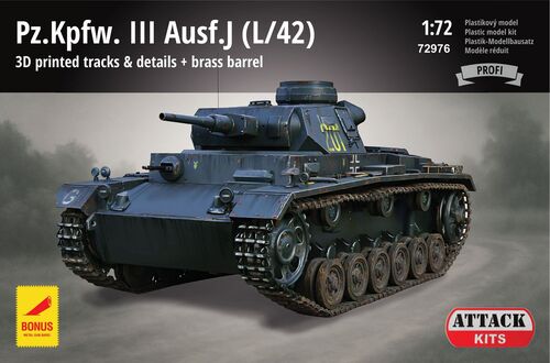 Attack 72976 Pz.Kpfw. III Ausf.J (L/42) with 3D-Printed Tracks & Details and Brass Barrel