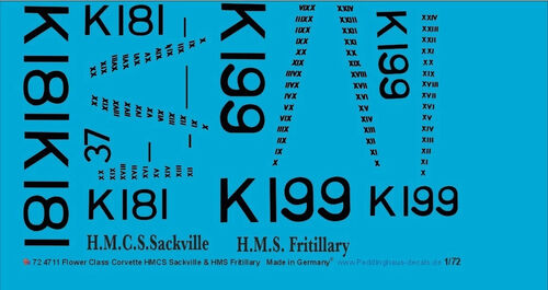 NEW! Peddinghaus-Decals 4711 Flower Class Corvette - K181 H.M.C.S Sackville & K199 H,N.S Fritillary