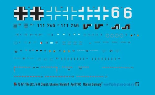 NEW! Peddinghaus-Decals 4717 Messerschmitt Me-262 - Oberst Johannes Steinhoff JV 44 / April 1945