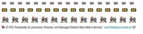 NEW! Peddinghaus-Decals 4703 Prussian Eagle for Locomotives, Passenger and Freight Cars