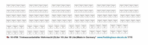 NEW! Peddinghaus-Decals 4706 Labels for Drinking Water Tank Wehrmacht (5 / 10 amd 18 L)