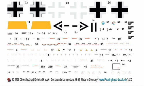 NEW! Peddinghaus-Decals 4739 Oberstleutnant Dietrich Hrabak Geschwaderkommodore JG 52