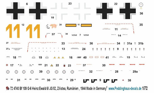 NEW! Peddinghaus-Decals 4740 Messerschmitt Bf-109 G-6 - Heinz Ewald 6 / JG 52, Zilistea/ Romanien, June 1944
