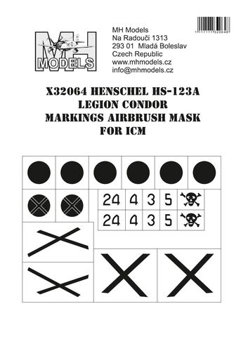 MH Models X32064 Henschel Hs-123 A - Legion Condor Markings Airbrush Mask (for ICM Kits)