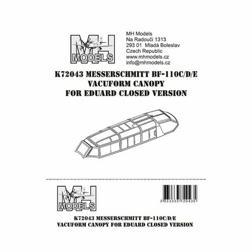 MH Models K72043 Messerschmitt Bf-110C/D/E vacuform canopy