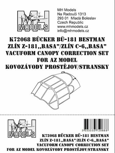 MH Models K72068 Bücker Bü-181 Bestman/Zlín Z-181 ,,Basa"/Zlín C-6 ,,Basa" vacuform canopy correction set for AZ Model/Kovozávody Prostějov/ Stransky