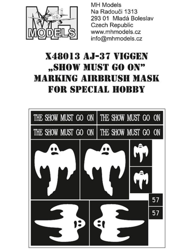 MH Models X48013 AJ-37 Viggen "SHOW Must GO ON" Marking Airbrush Mask