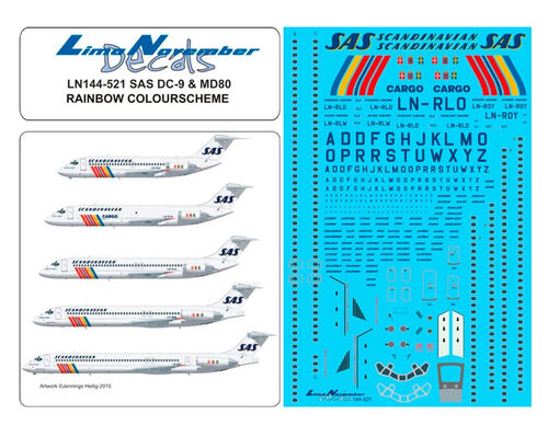 Lima November Decals 144-521 McDonnell Douglas DC-9 / MD-80 - SAS all Norwegian registered colour schemes