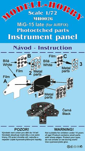 MH Models K72926 Mig-15 Late Photoetched parts instrument panel for Airfix ex Modell-Hobby