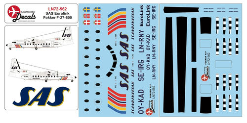 Lima November Decals 72-562 Fokker F-27-600 - SAS Eurolink Rainbow Scheme with masks