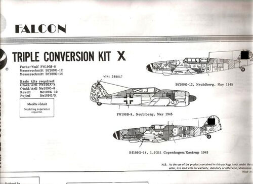 Falcon Model FNC010 Two seat conversions for Me-109 G-12 / G14 and Fw-190 S-8 (for Arii, Fujimi, Otaki and Revell)