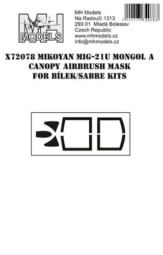MH Models X72078 Mikoyan Mig-21U Mongol A canopy airbrush mask for Bílek/Sabre kits