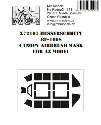MH Models X72107 Messerschmitt Bf-109 S - Canopy Airbrush Mask (for AZ Model kits)