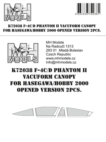 MH Models K72038 F-4C/ D Phantom II vacuform canopy
