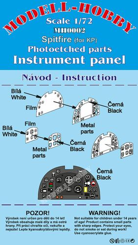 MH Models K72902 Supermarine Spitfire Mk.IX Photoetched parts instrument panel for Kovozávody Prostějov (old) ex Modell-Hobby