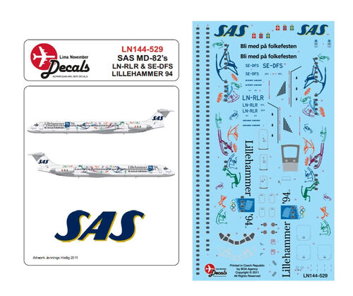 Lima November Decals 144-529 McDonnell-Douglas MD-82 - SAS Winter Olympic Games special livery SE-DFS and LN-RLR (Lillehammer 1994)