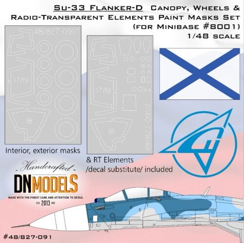 DN Models 48-827-091 Su-33 Flanker-D Canopy, Wheels And RT Elements Paint Masks For Minibase 8001 Kit