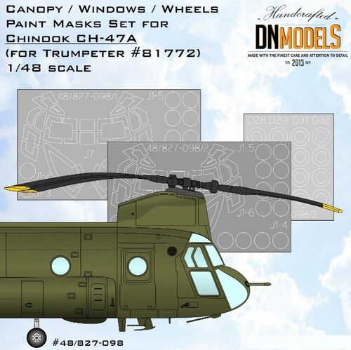 DN Models 48-827-098 CH-47A Chinook Canopy And Wheels Paint Mask Set For HobbyBoss - Interior And Exterior