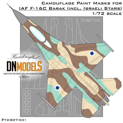 DN Models 72-827-031 Camouflage Paint Masks For F-16C Barak, Israeli Stars Stencils Included