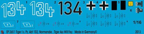 Peddinghaus-Decals 2651 Tiger I 1. Komp. S. Pz. Abt 102 Normandy, Tiger Ace Will Fey