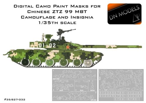 DN Models 35-827-032 Digital Camo Paint Masks For Chinese ZTZ99 MBT And Numbers
