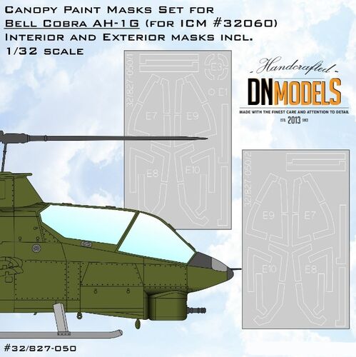 DN Models 32-827-050 Bell AH-1G Cobra Canopy Paint Mask Set For ICM #32060 - Interior And Exterior
