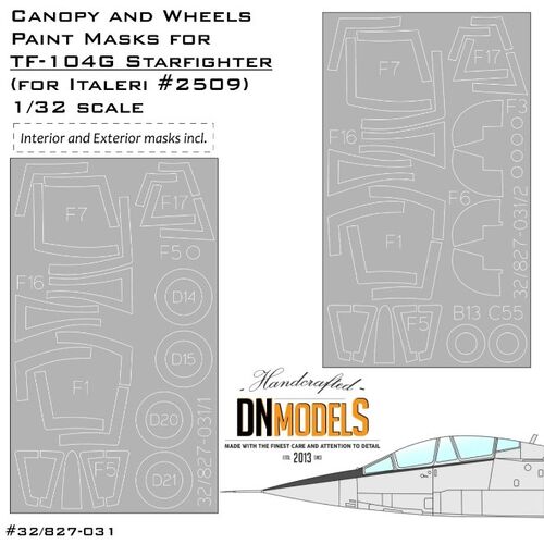 DN Models 32-827-031 Canopy And Wheels Paint Mask Set For Italeri’s TF-104G Starfighter