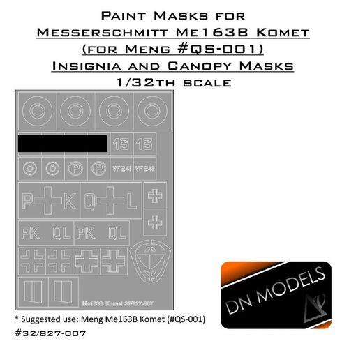 DN Models 32-827-007 Paint Masks For Meng Me-163B Komet (QS-001) Insignia And Canopy